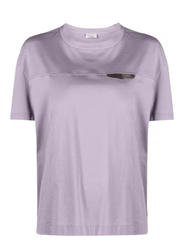 Brunello Cucinelli Monili Embellished Cotton T-shirt - Purple
