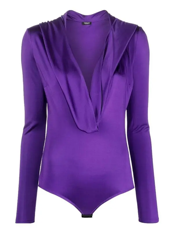 Versace Cowl Neck Long Sleeve Bodysuit - Purple