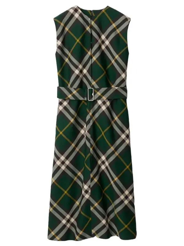 Burberry Nova Checked Belted Sleeveless Midi Dress - Black