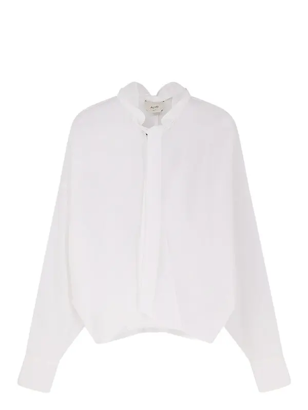 ALYSI V-neck Bow Detail Top With Buttoned Cuffs And Asymmetrical Hem - White