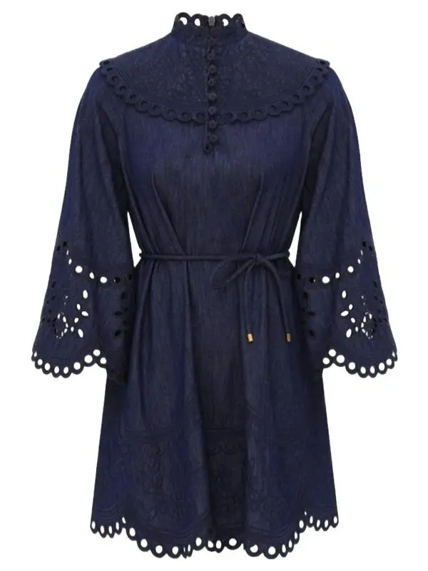 Zimmermann Mahon Broderie Denim Mini Dress - Black