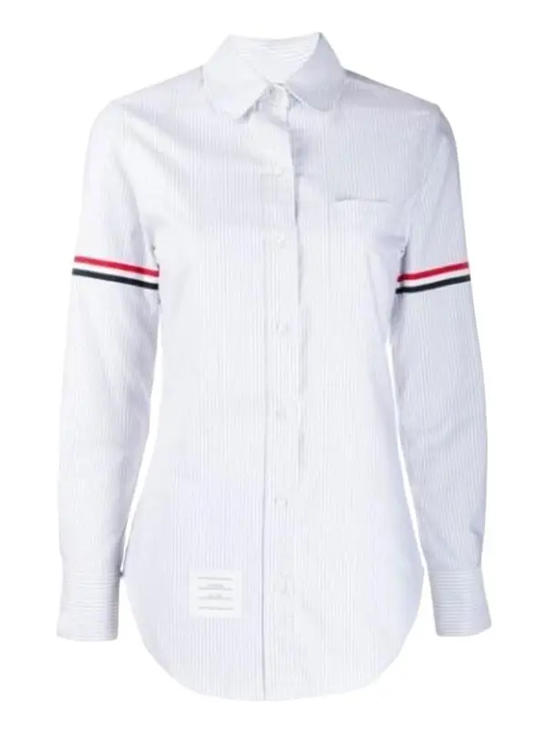 Thom Browne Striped Button-up Shirt With Armband Detail - Medium Gray