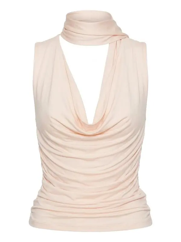 AYA MUSE Sleeveless Draped Top With Tie Detail - Nude