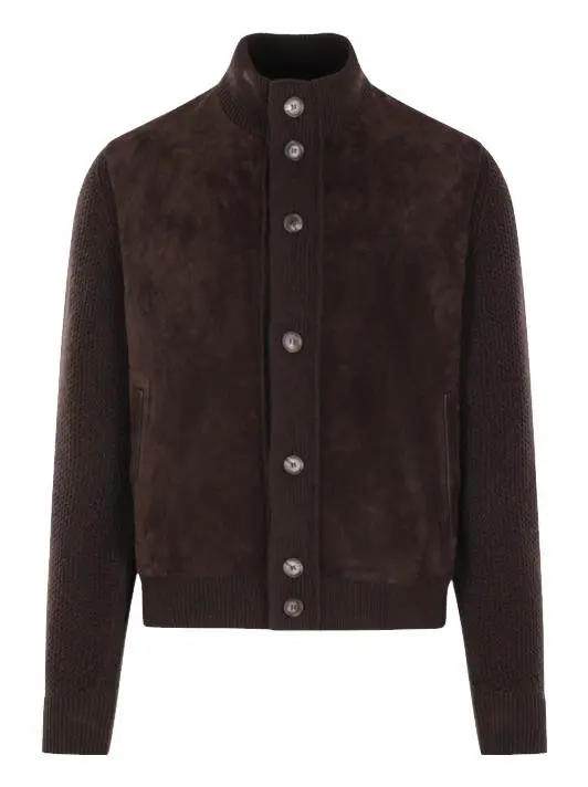 Zegna Suede And Knit Cardigan - Brown