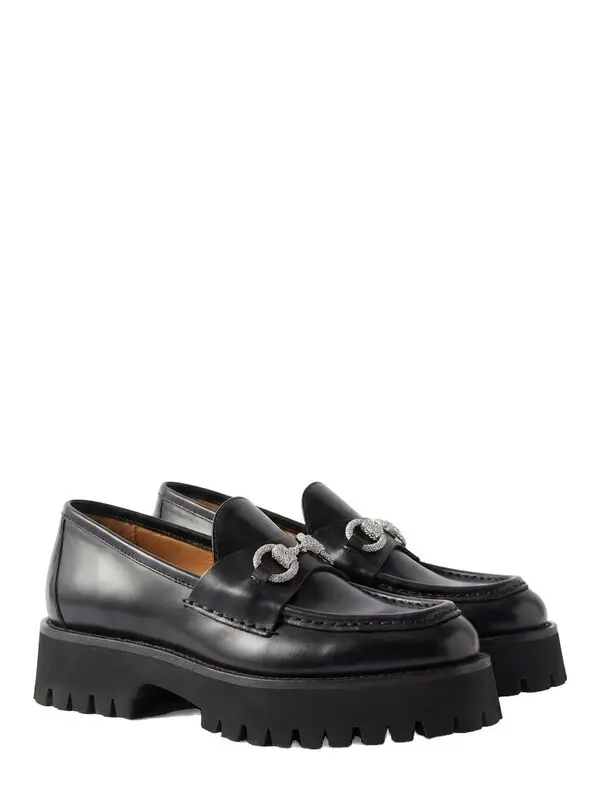 Gucci Horsebit Detailed Loafers With Silver Hardware And Crystal Embellishments - Black