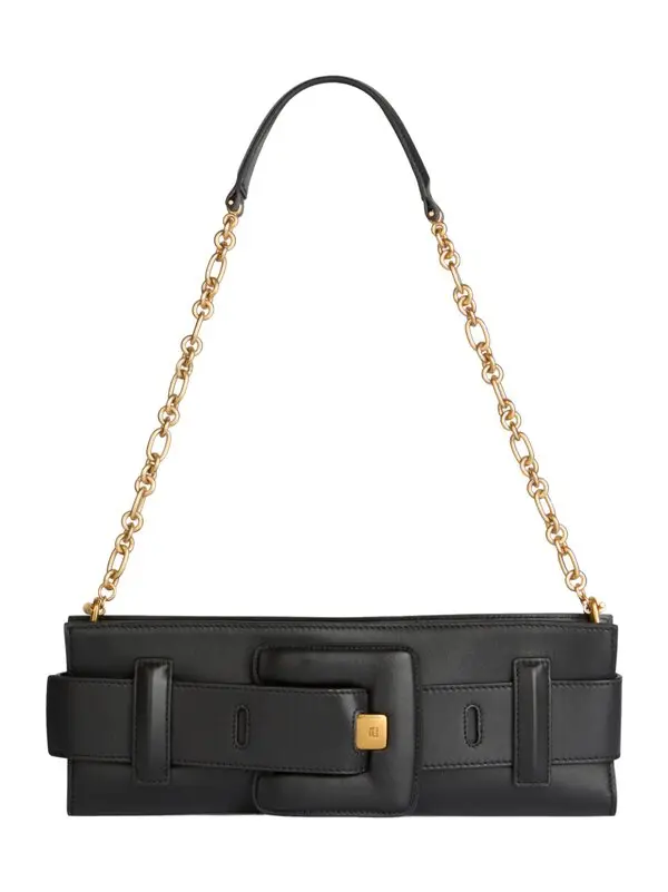 Balmain Anthem Smooth Leather Clutch With Chain Strap - Black