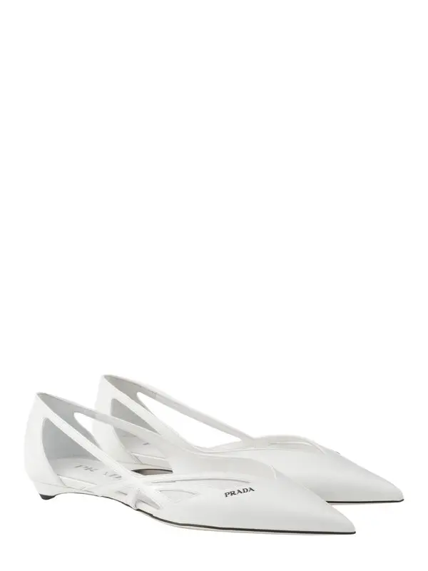 Prada Pointed-toe Cut-out Detailed Ballerinas - White