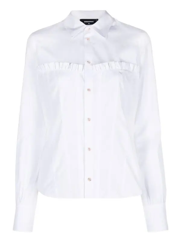Dsquared2 Cotton Corset Shirt With Lotus Leaf Details - White