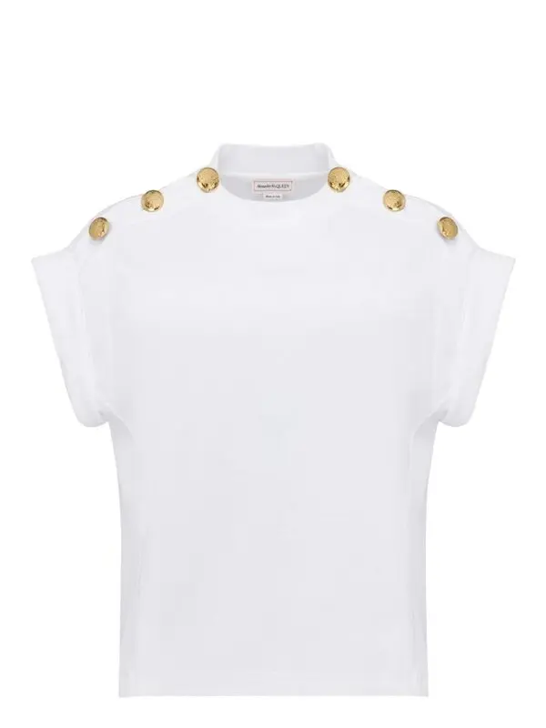 Alexander McQueen Seal Button-embellished T-shirt - White