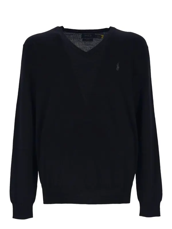 Polo Ralph Lauren Knitted V-neck Jumper With Embroidered Pony - Navy
