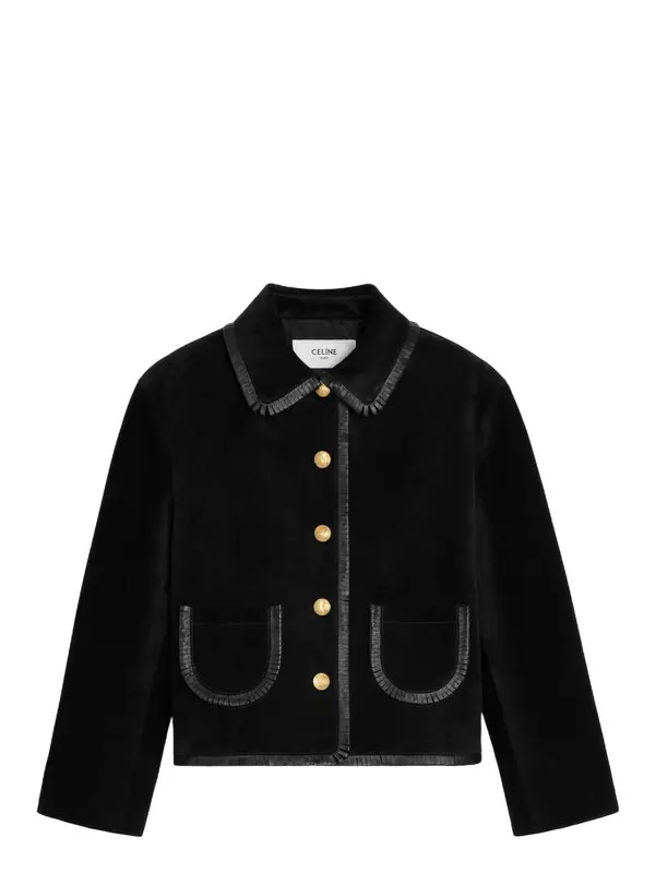 Celine Suede Blouson Jacket With Fringe Detail - Black