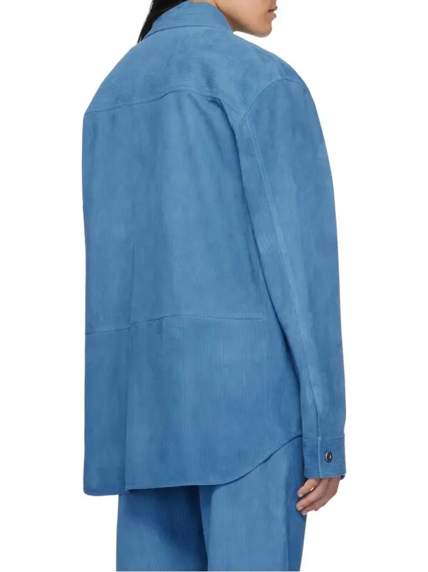 Bottega Veneta Lapel Long-sleeved Leather Jacket - Blue