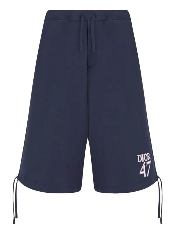 Dior Logo Embroidered Drawstring Shorts - Blue