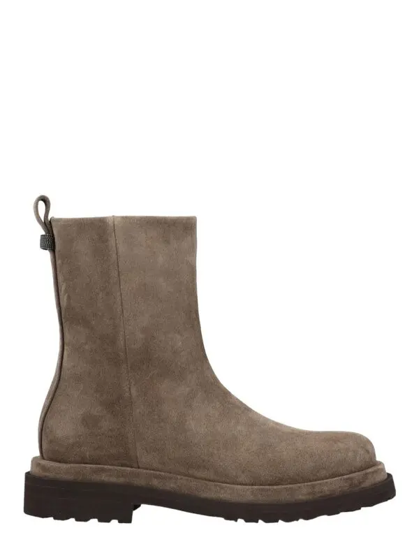 Brunello Cucinelli Round Toe Zip Up Ankle Boots - Brown