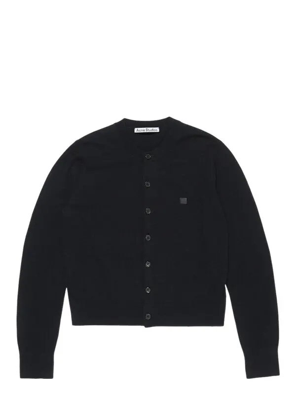 Acne Studios Round Neck Button Cardigan With Logo Patch - Black