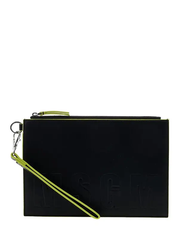 MSGM Zippered Clutch With Contrasting Trim - Black