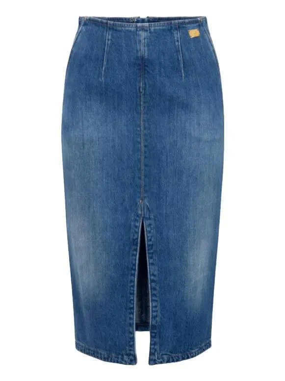 Elisabetta Franchi Denim Pencil Skirt With Slit - Vintage Blue