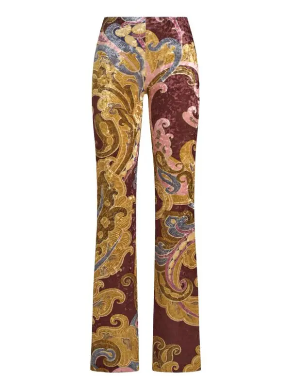 Etro Paisley Printed Flared Trousers - Burgundy