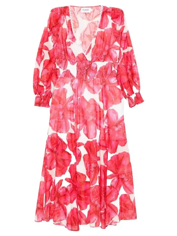 Charo Ruiz Ibiza Fata Midi Dress With V-neck And Floral Print - Pink