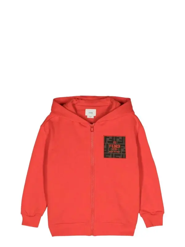 Fendi Logo Patch Zip-up Hoodie - Rosso