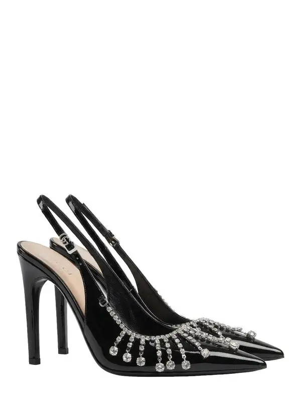 Gucci Guinevere Slingback Pumps With Crystal Chain Detail - Black