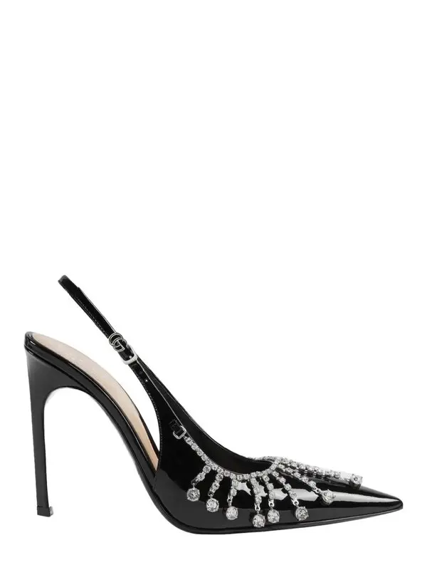 Gucci Guinevere Slingback Pumps With Crystal Chain Detail - Black