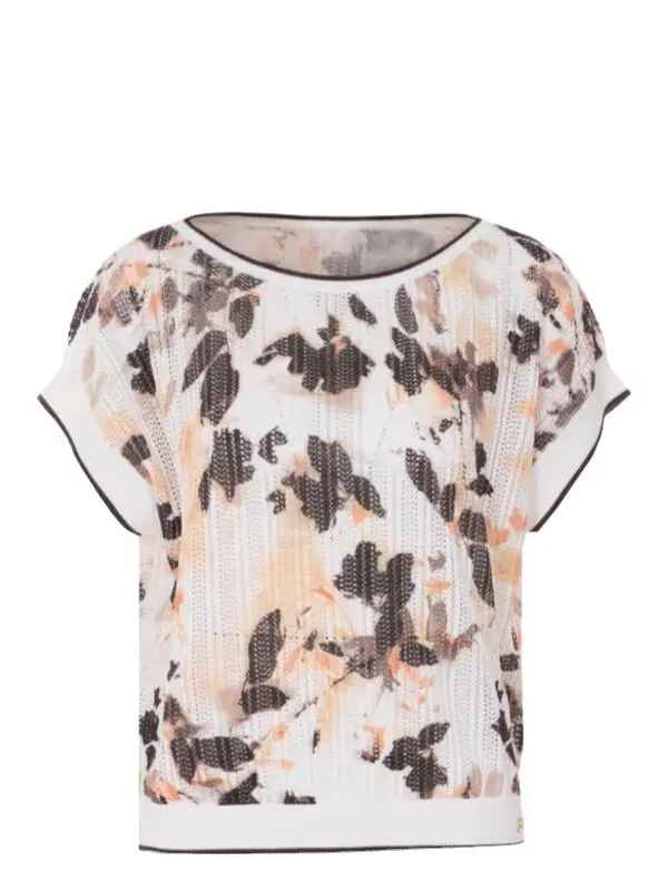 Liu Jo Floral Knit Short Sleeve Top - White
