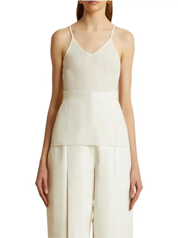 Khaite Sleeveless V-neck Ribbed Top - White