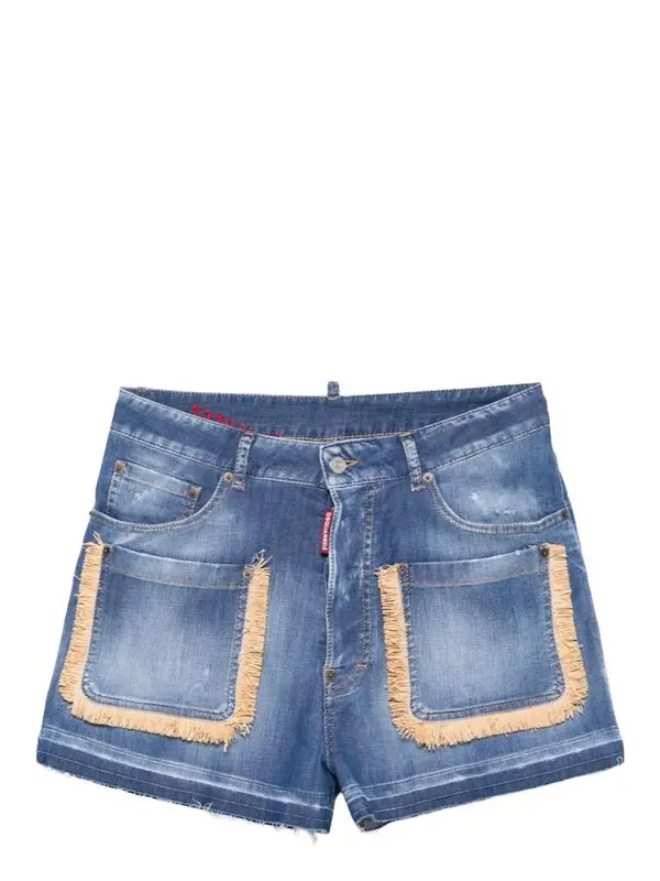 Dsquared2 Denim Baggy Shorts With Raffia Pockets - Imperial Blue