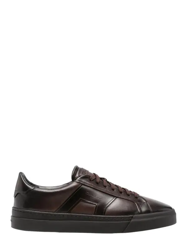 Santoni Lace-up Sneakers With Embossed Logo - Brown