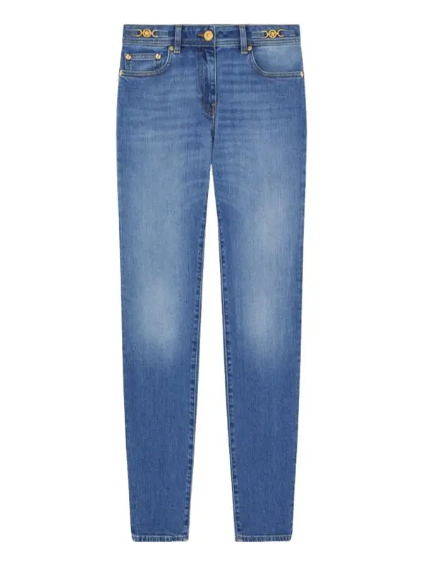 Versace Tapered Leg Jeans With Multiple Pockets - Blue