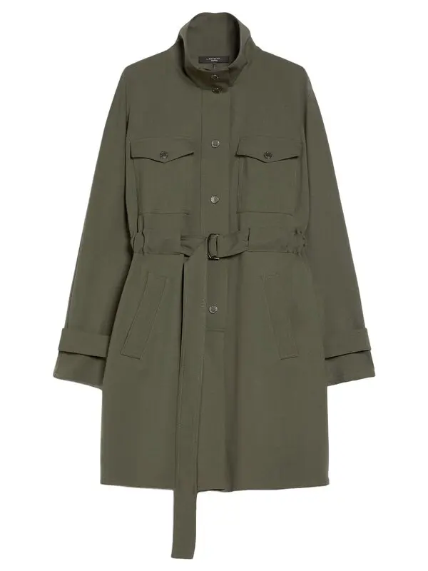 Max Mara Wool Gabardine Belted Utility Dress - Dark Green