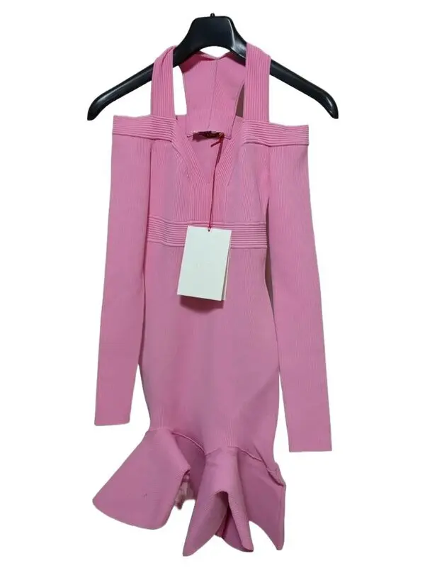 Alexander McQueen Ruffled Cold Shoulder Mini Dress - Pink
