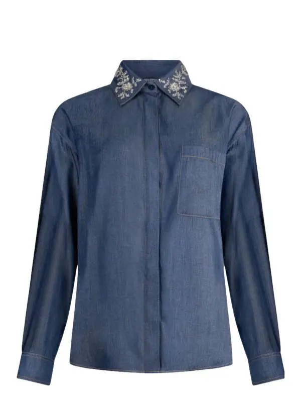 Liu Jo Embellished Collar Denim Shirt - Dark