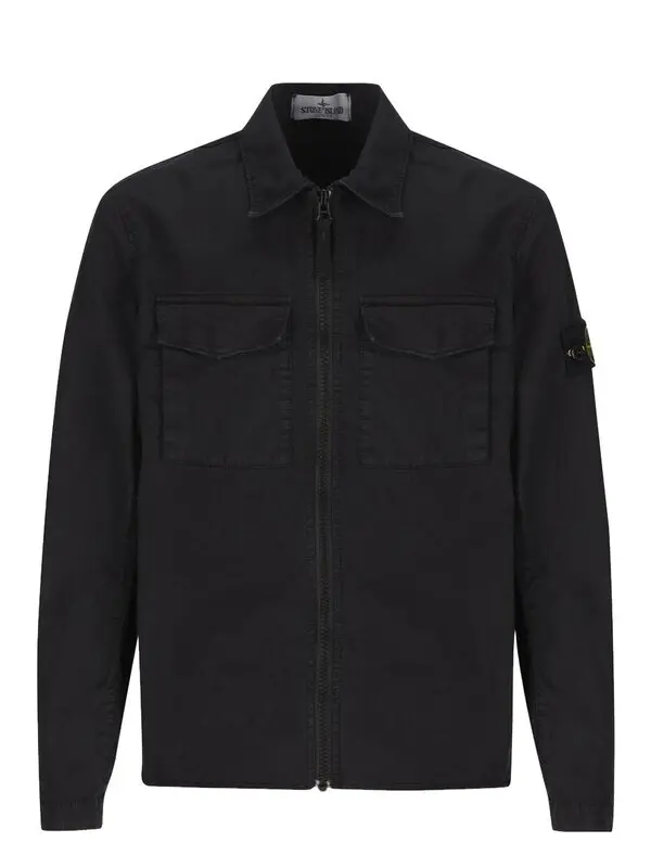Stone Island Logo Patch Sleeve Shirt Jacket - Black