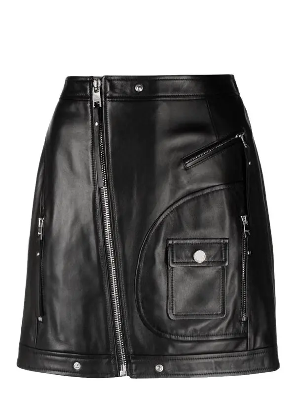 Red Valentino Leather Mini Skirt With Zipper Detail - Black