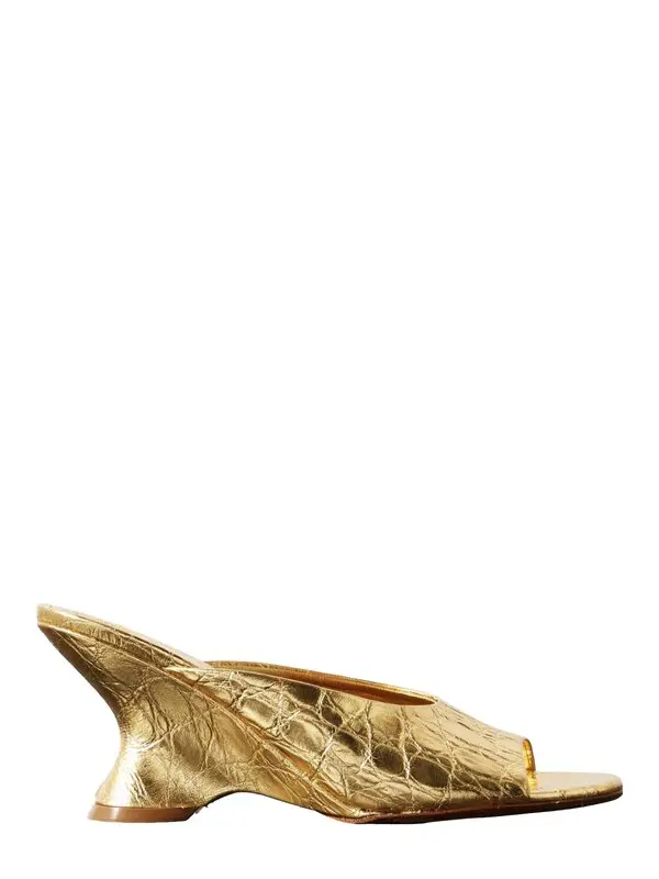 Dries Van Noten Metallic Crocodile-effect Leather Wedge Mules - Golden
