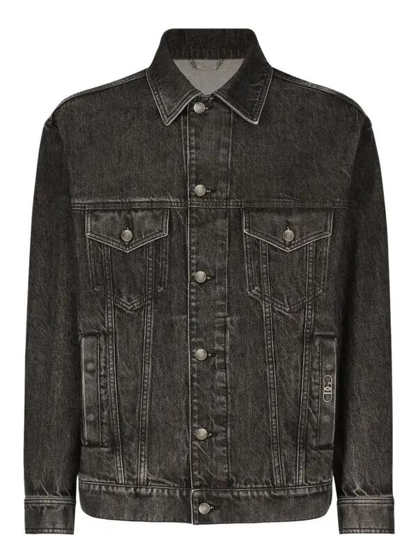 Dolce & Gabbana Dg Logo Plaque Buttoned Denim Jacket - Black