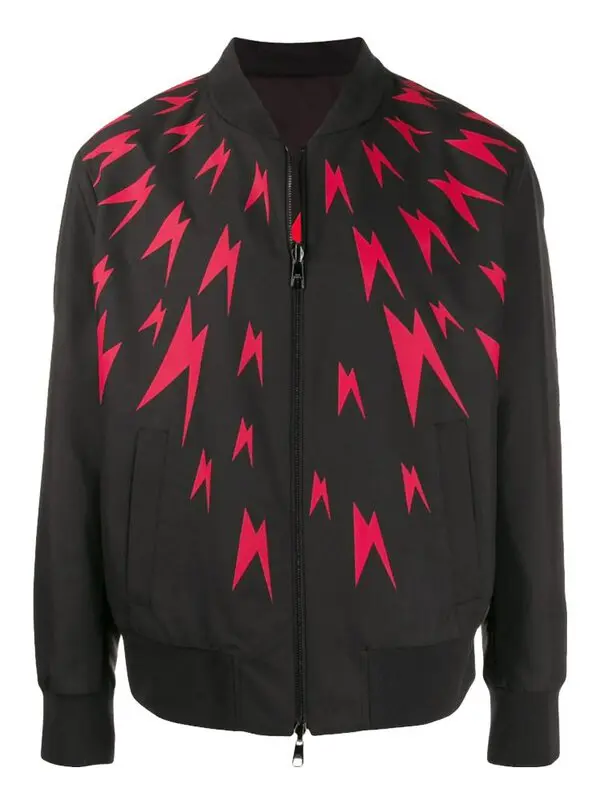 Neil Barrett Lightning Print Baseball Jacket - Black