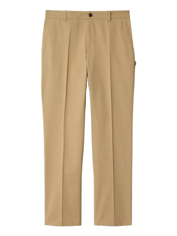 Burberry Straight Leg Trousers With Embroidered Detail - Flax