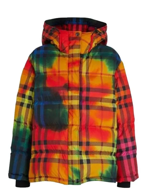 Burberry Rainbow Plaid Down Jacket - Red