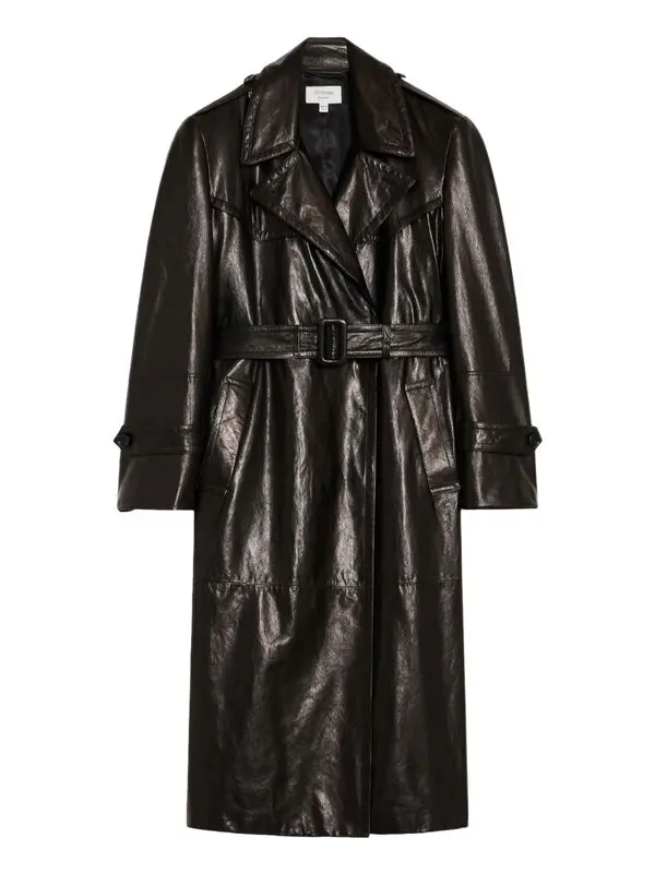 Sportmax Belted Long-sleeved Leather Coat - Black