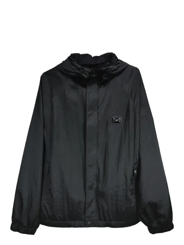 Dolce & Gabbana Hooded Jacket With Logo Plaque - Black