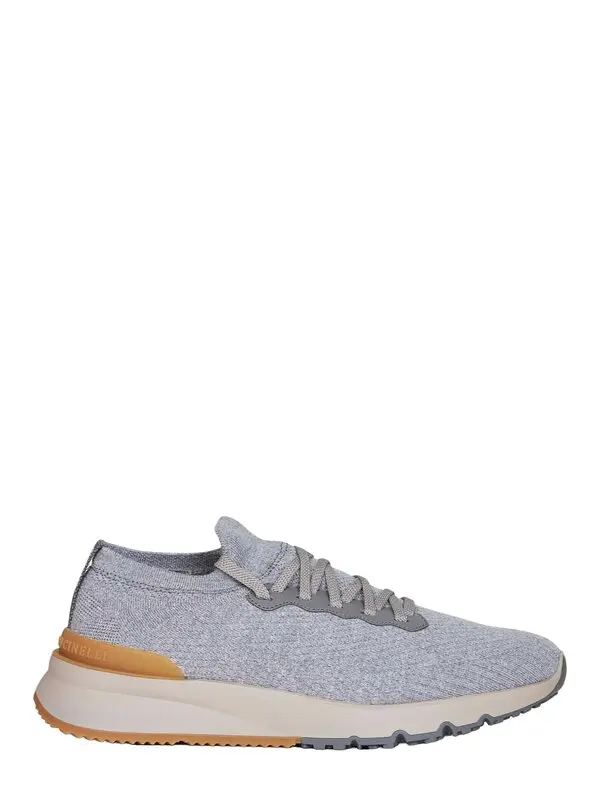 Brunello Cucinelli Jacquard Wool Knit Lace-up Sneakers - Gray