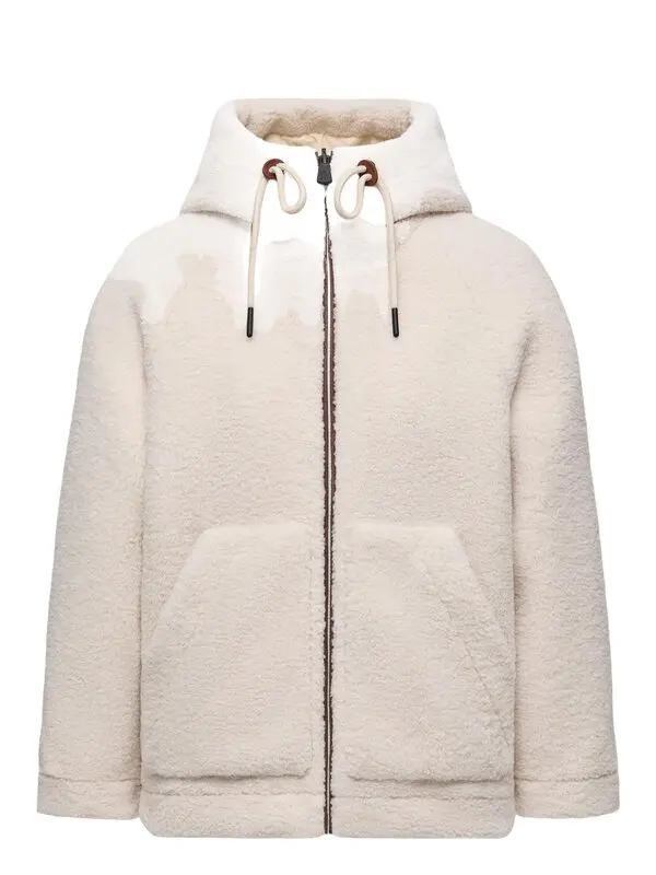 Moncler Zip-up Fleece Jacket With Drawstring Hood - White