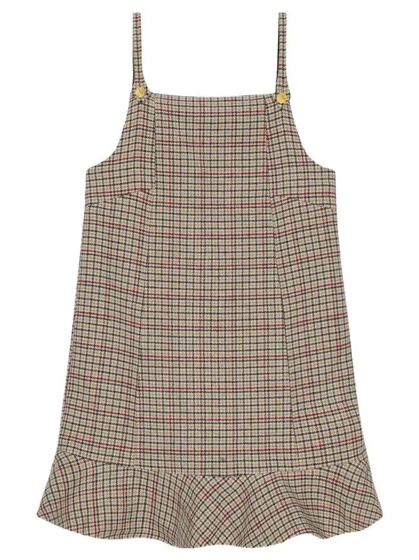 GANNI Checked Mini Dress With Flared Skirt - Tiger's Eye