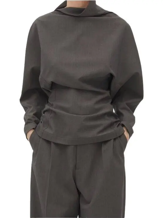 Bottega Veneta Long Sleeve High Collar Top - Gray Mixed Color
