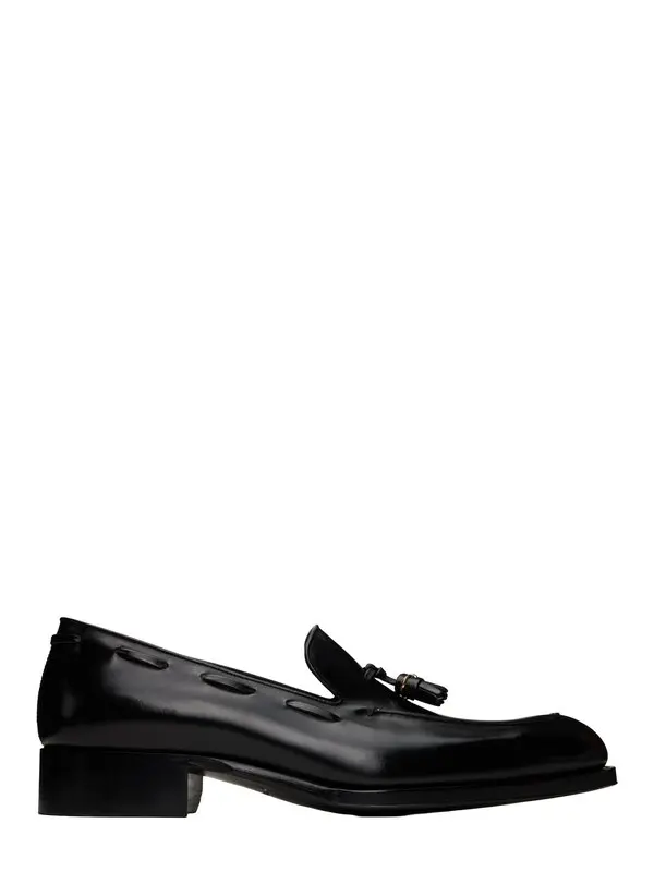 TOM FORD Burnished Leather Edgar Tassel Loafers - Black