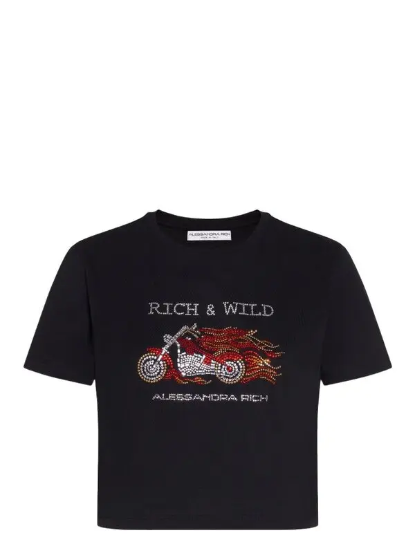 Alessandra Rich Embellished Cropped T-shirt - Black