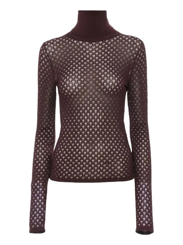 Chloé Lace Knitted Slim Turtleneck Sweater - Wine Red